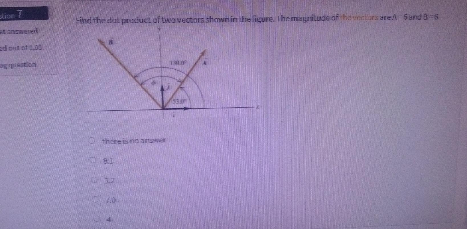 Solved stion 7 Find the dat product of two vectors shown in | Chegg.com