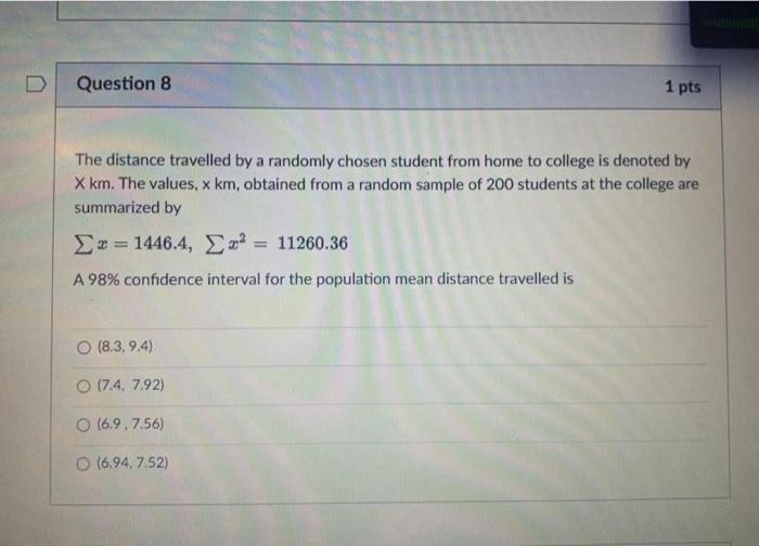 Solved D Question 8 1 pts The distance travelled by a | Chegg.com
