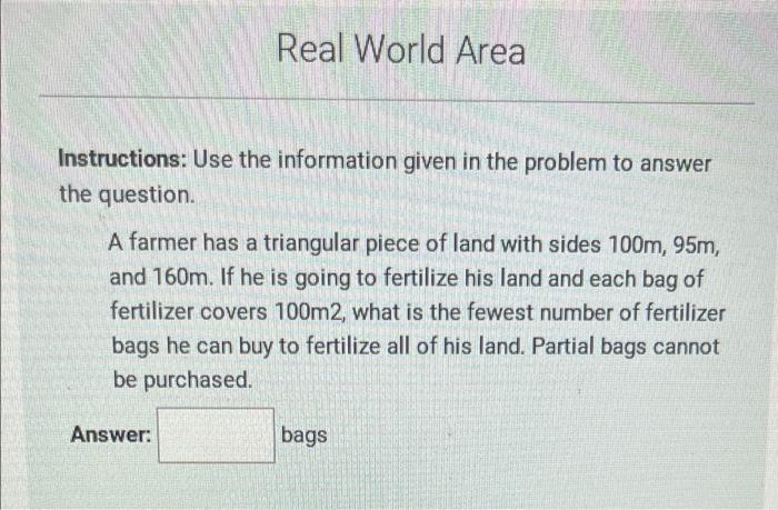 Solved Real World Area Instructions: Use the information | Chegg.com
