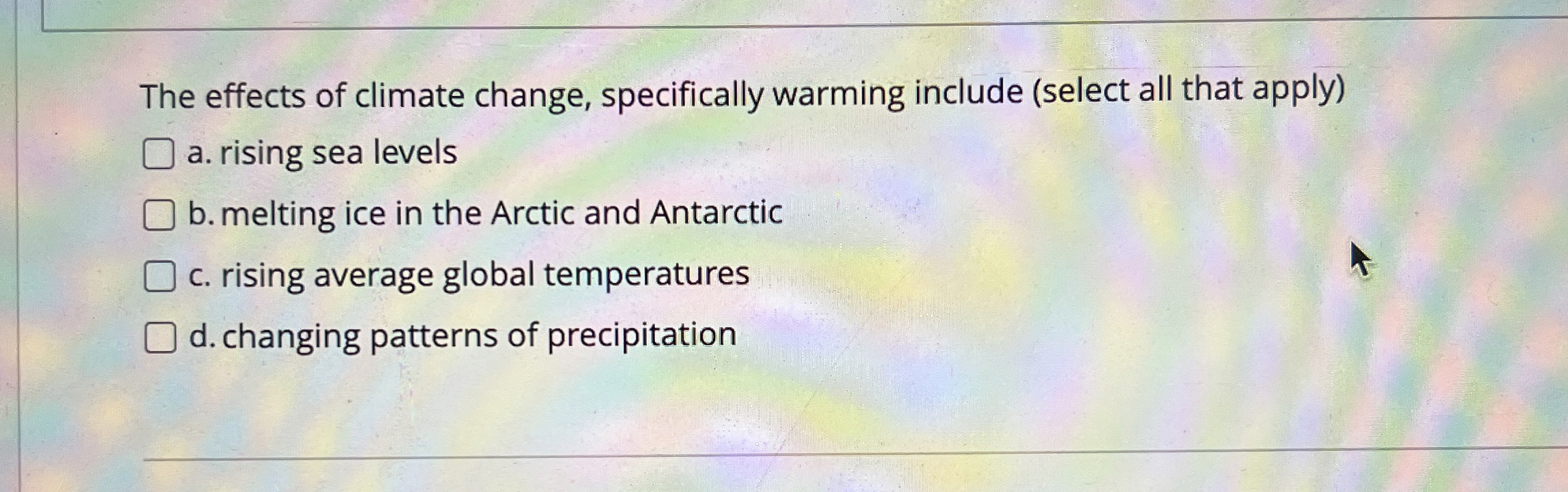 Solved The effects of climate change, specifically warming | Chegg.com