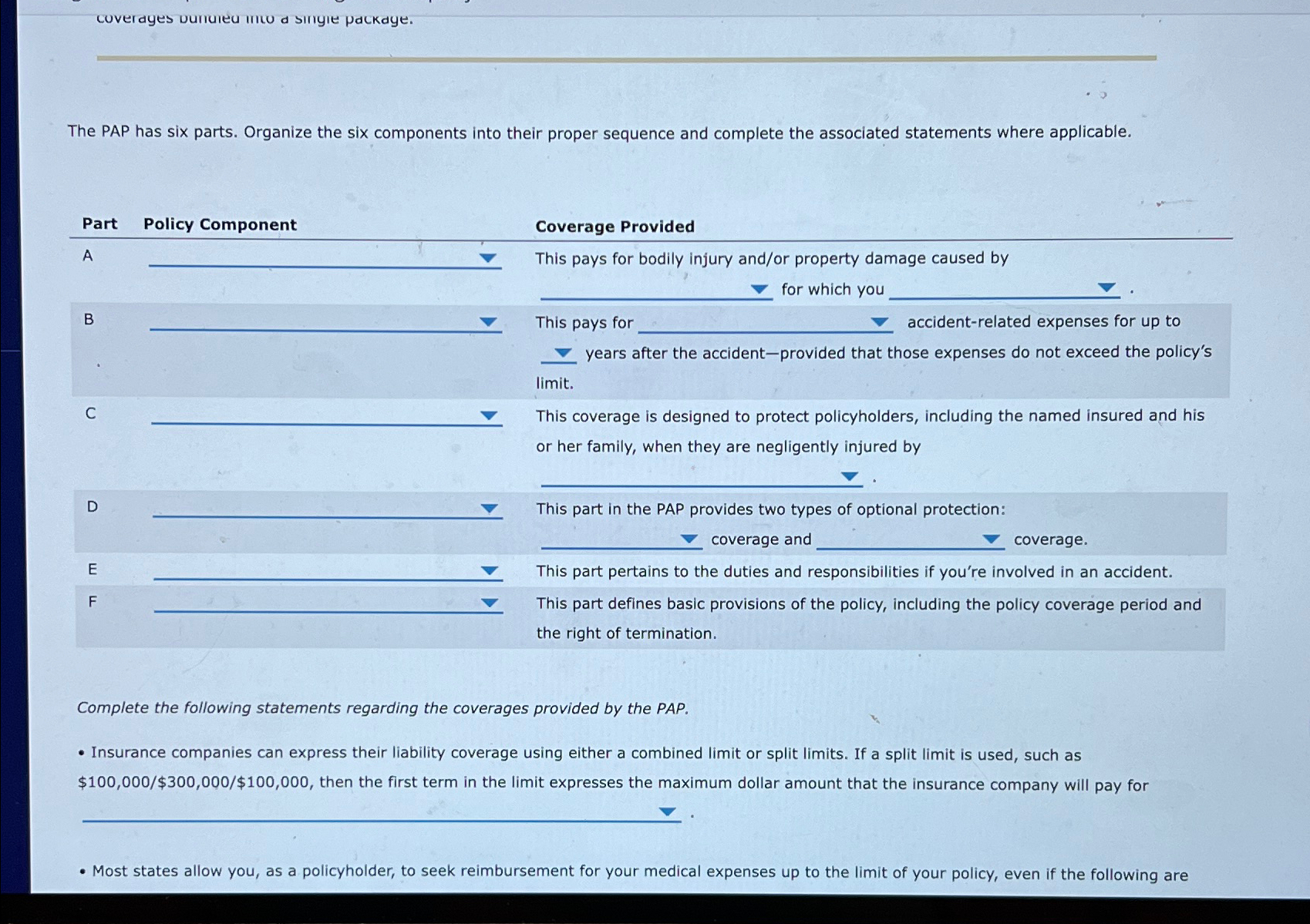 Solved The PAP has six parts. Organize the six components | Chegg.com