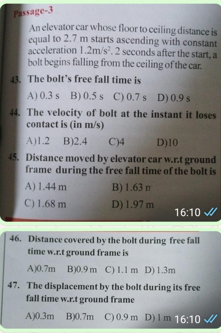 Solved passage-3An elevator car whose floor to ceiling | Chegg.com