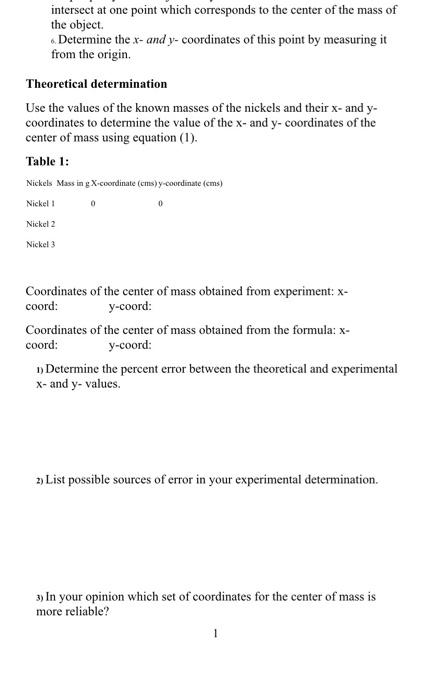 Lab goals To understand the concepts of center of | Chegg.com
