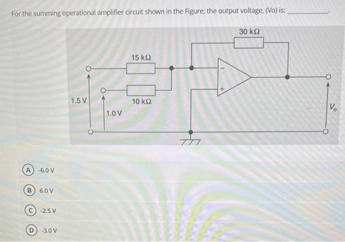Solved For the summing operational amplifier circuit shown | Chegg.com
