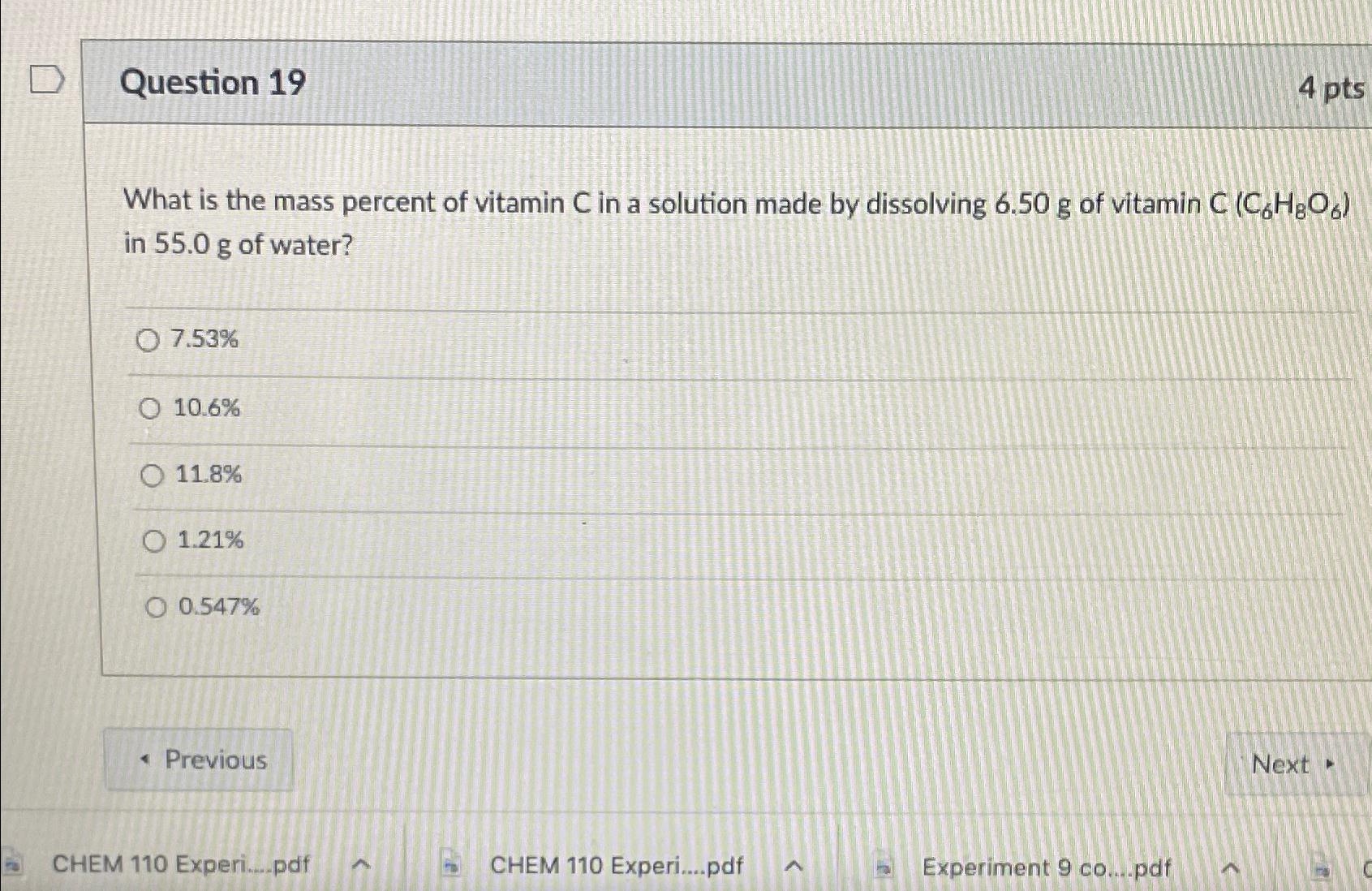 Solved Question 194 ﻿ptsWhat is the mass percent of vitamin | Chegg.com