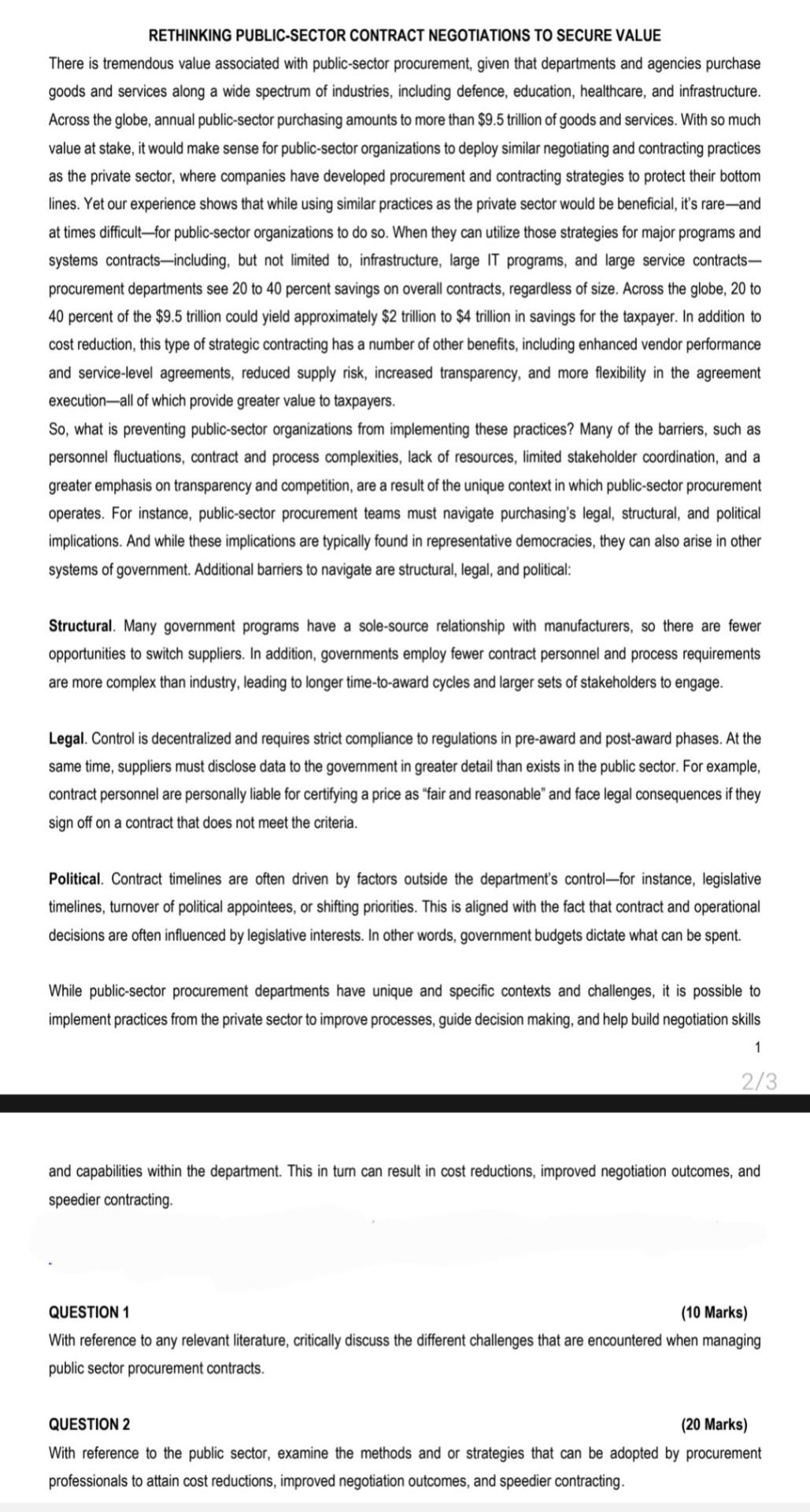 Solved RETHINKING PUBLIC-SECTOR CONTRACT NEGOTIATIONS TO | Chegg.com