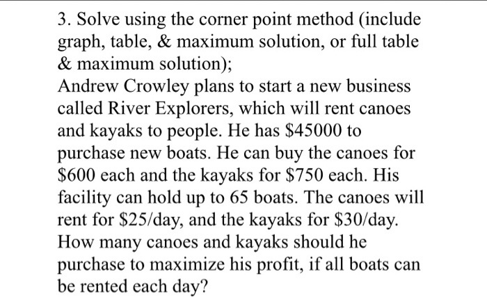 Solved 3. Solve using the corner point method (include | Chegg.com