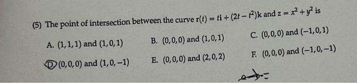 Solved (5) The point of intersection between the curve r(t) | Chegg.com