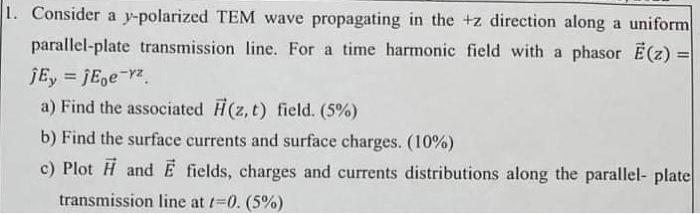 Solved Consider a y-polarized TEM wave propagating in the +z | Chegg.com