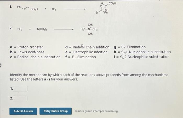 Solved 1. 2. a= Proton transfer b= Lewis acid/base c = | Chegg.com