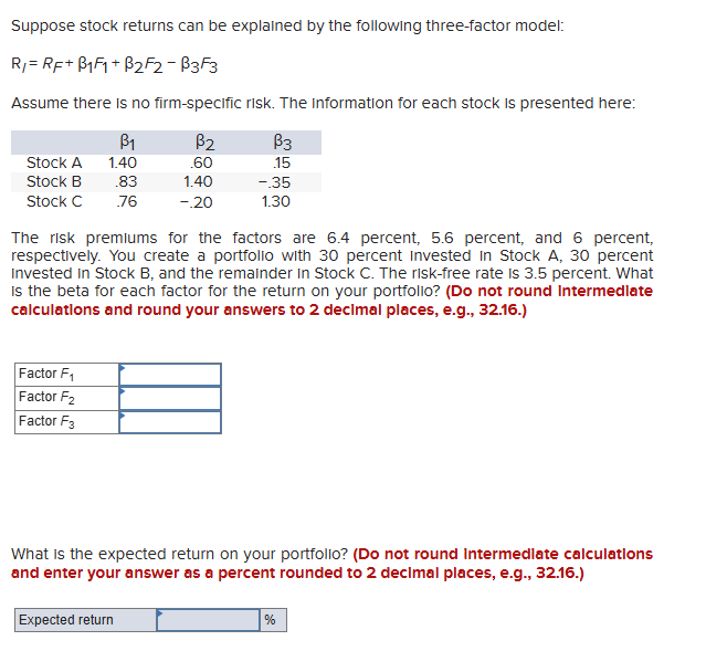 Solved Suppose stock returns can be explained by the | Chegg.com