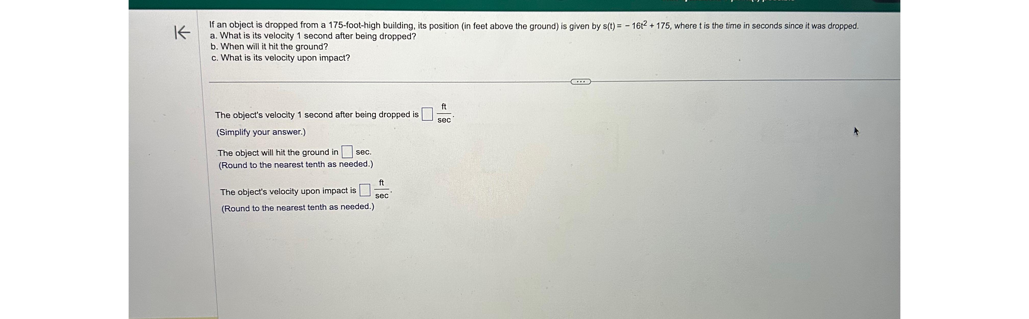 Solved If an object is dropped from a 175 -foot-high | Chegg.com