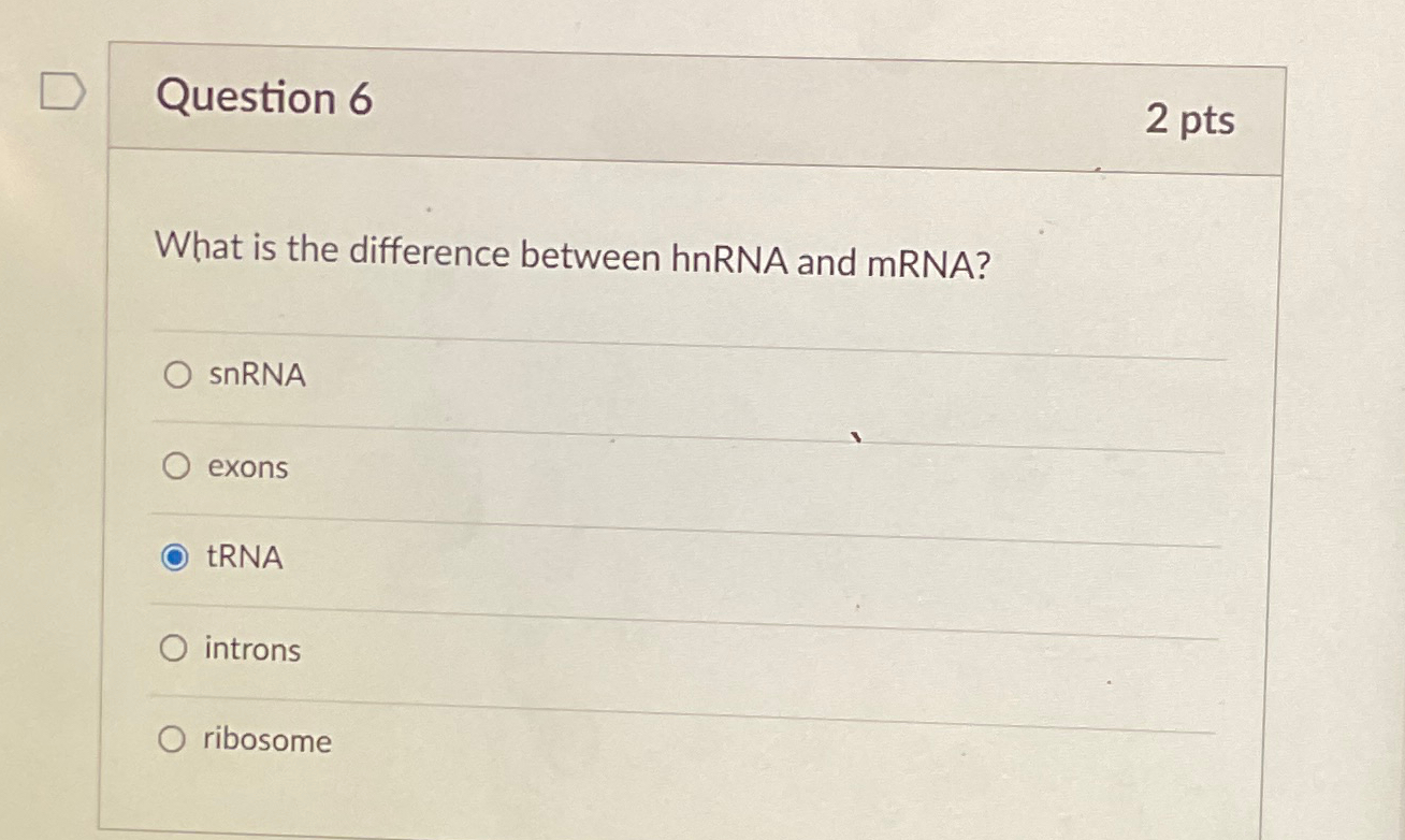 Solved Question 62 ﻿ptsWhat is the difference between hnRNA | Chegg.com