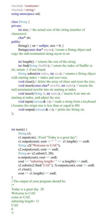Solved Ainclude ciostream> Finclude =0;; String(const char* | Chegg.com