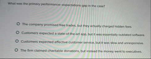 Solved What was the primary performance-expectations gap in | Chegg.com