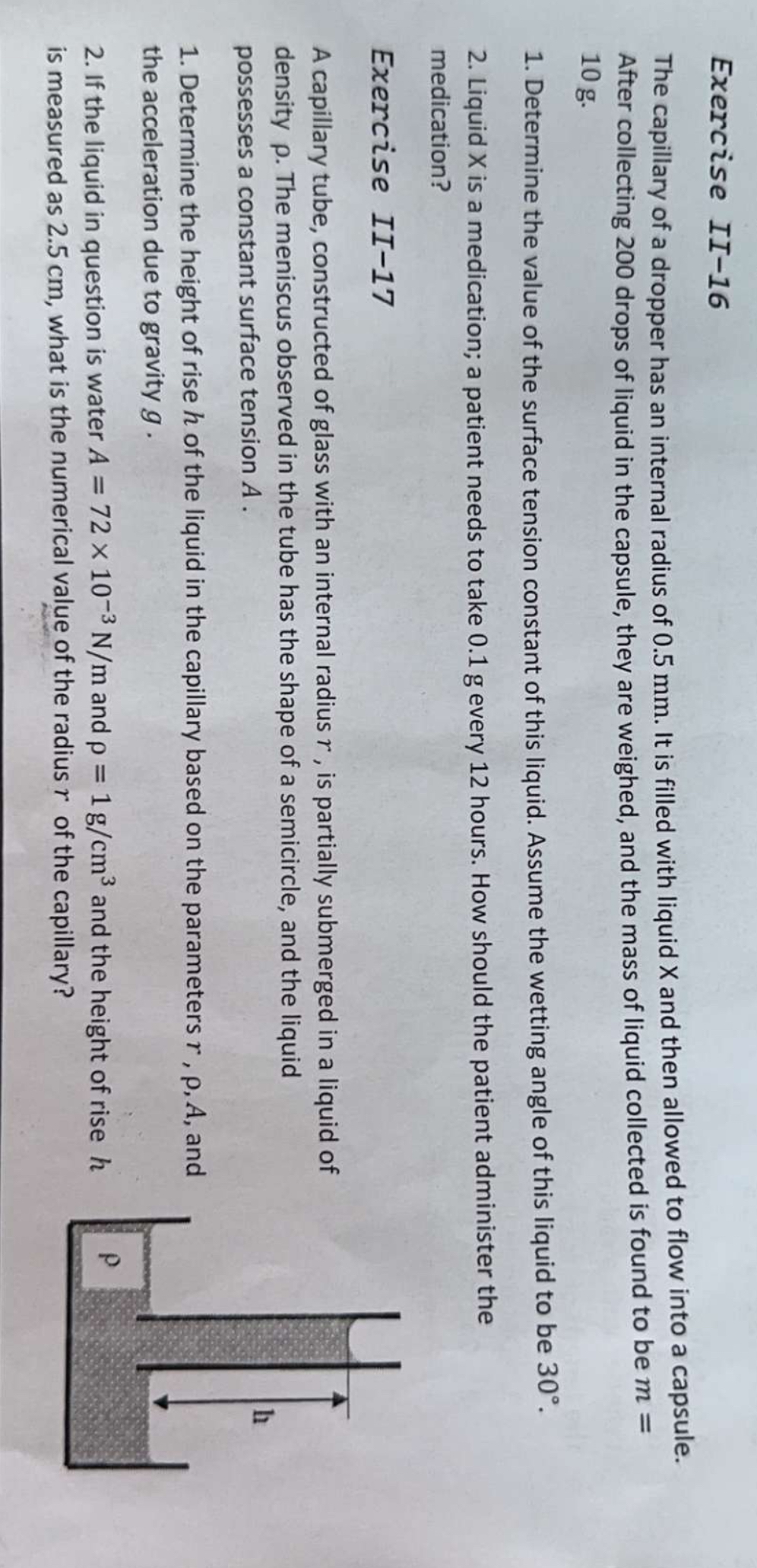 Solved Exercise II-16The capillary of a dropper has an | Chegg.com