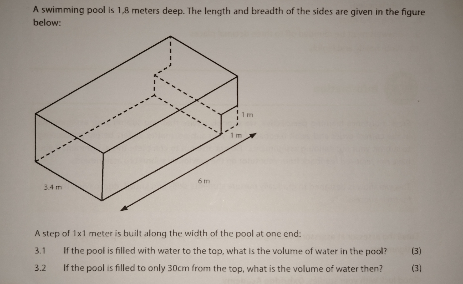 Solved A swimming pool is 1,8 ﻿meters deep. The length and | Chegg.com