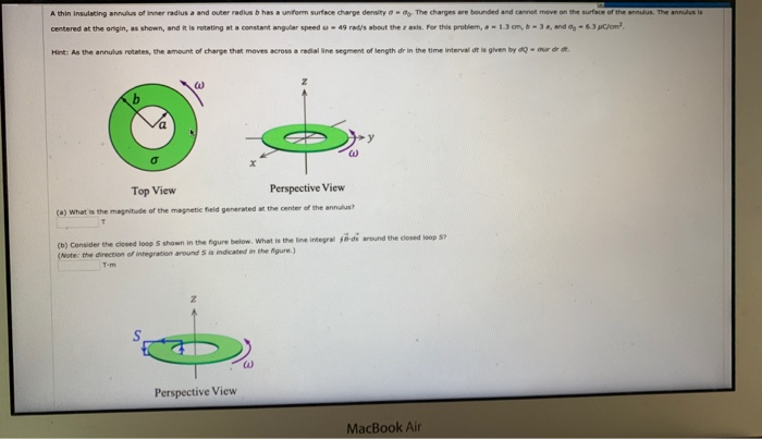 Solved A thin insulating annulus of inner radius a and outer | Chegg.com