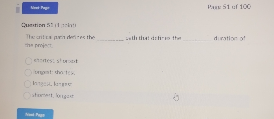 Solved Page 51 ﻿of 100Question 51 (1 ﻿point)The critical | Chegg.com