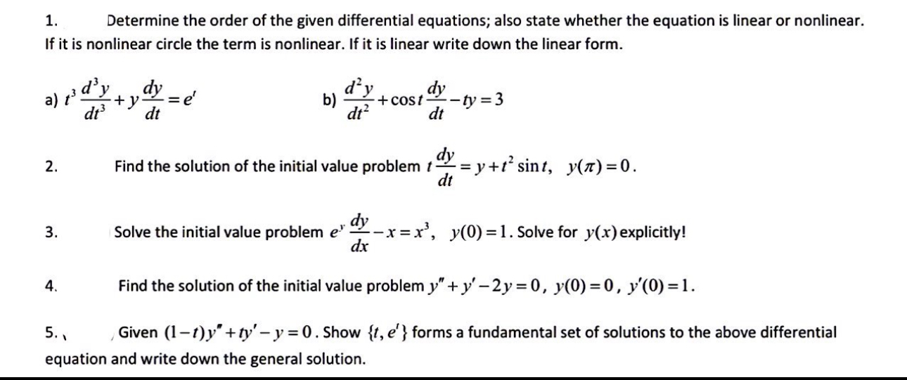 Solved Determine the order of the given differential | Chegg.com