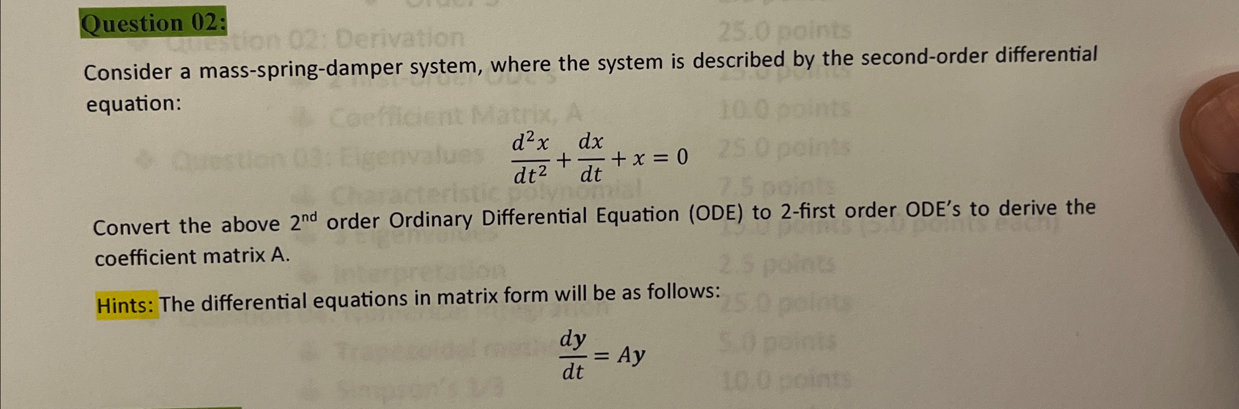 Solved Question 02:Consider a mass-spring-damper system, | Chegg.com