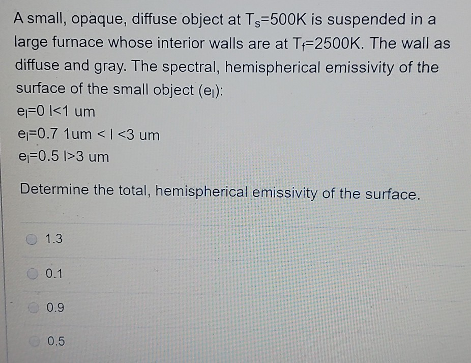 Solved A small, opaque, diffuse object at Ts=500K is | Chegg.com