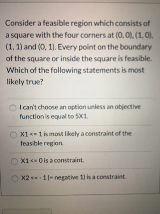 Solved Consider a feasible region which consists of a square | Chegg.com