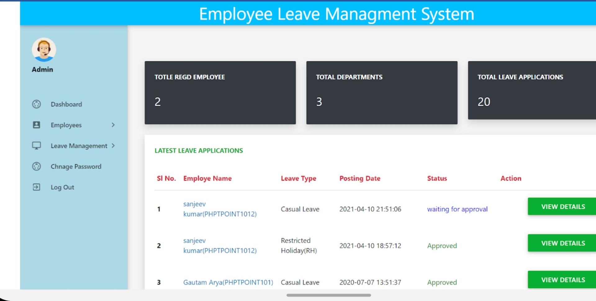 Project title: Leave Management System Project | Chegg.com