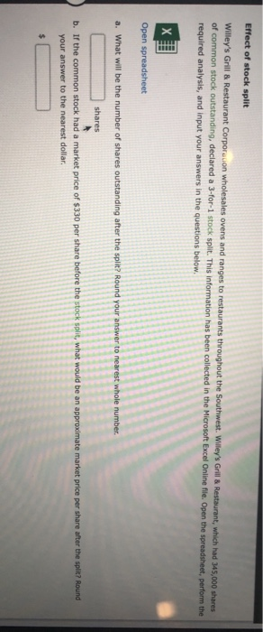 Solved Effect of stock split Willey's Grill & Restaurant | Chegg.com