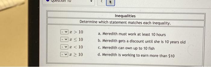 Solved Inequalities Determine which statement matches each | Chegg.com