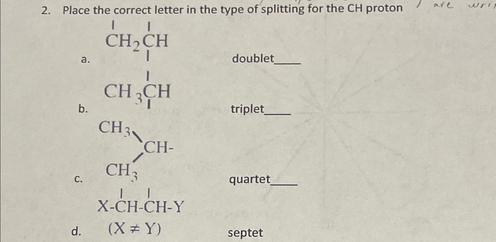 Solved Place the correct letter in the type of splitting for | Chegg.com