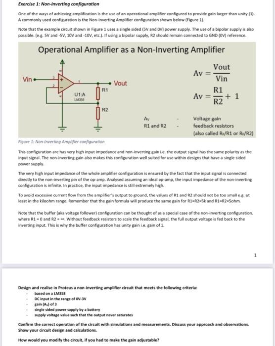 Solved Exercise 1: Non-Inverting configurationOne of the | Chegg.com