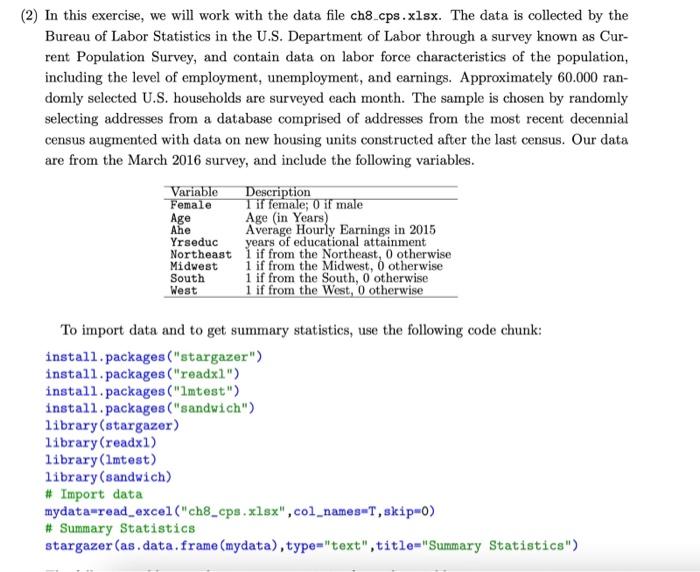 Solved 2 In This Exercise We Will Work With The Data File 