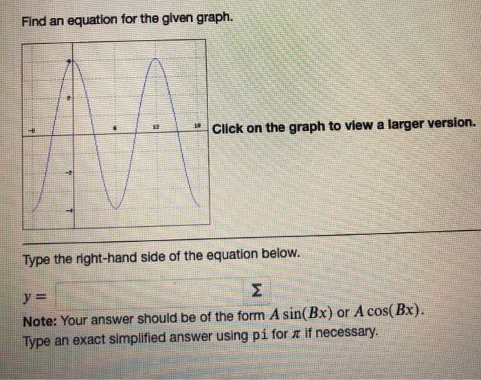 Solved Find an equation for the given graph. Click on the | Chegg.com
