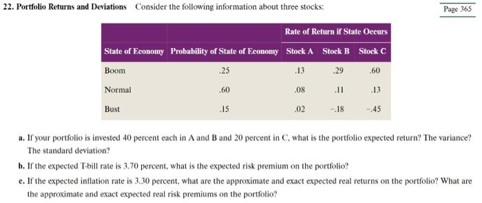 Solved 22. Portfolio Returns and Deviations Consider the | Chegg.com