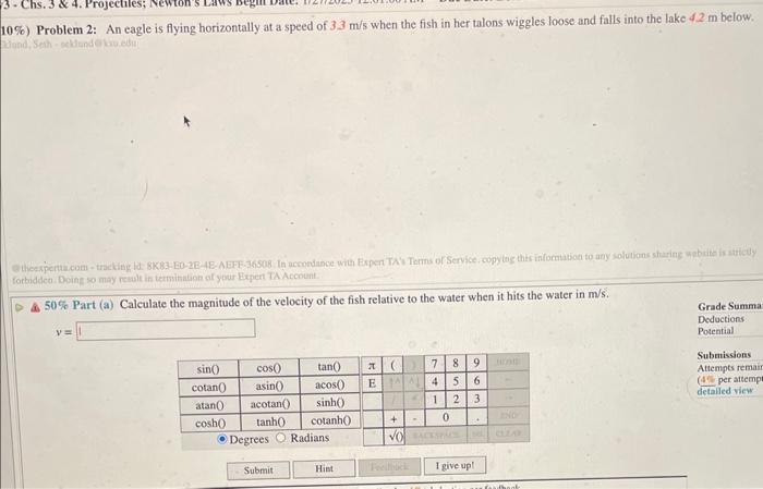 Solved 10\%) Problem 2: An eagle is flying horizontally at a | Chegg.com Solved 10\%) Problem 2: An eagle is flying horizontally at a | Chegg.com