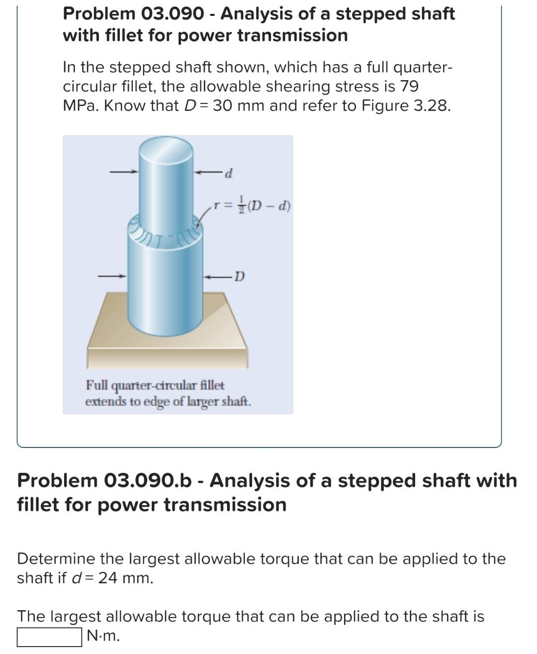 Solved Problem 03.090 - Analysis of a stepped shaft with | Chegg.com