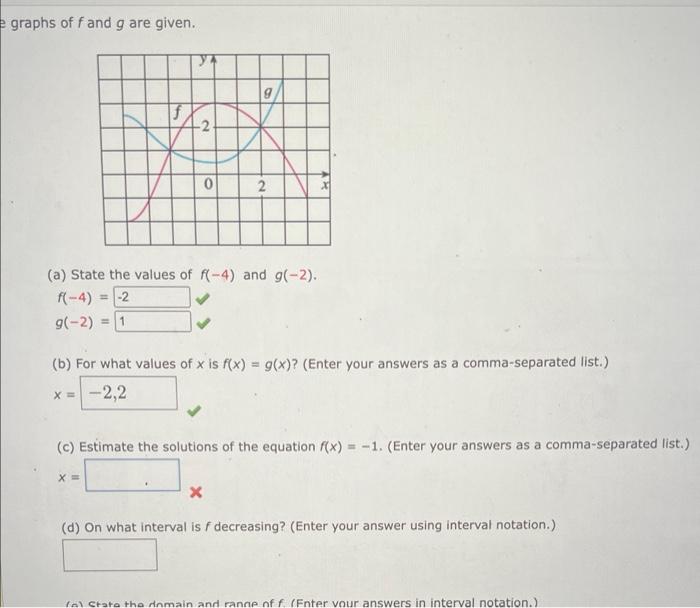 Solved graphs of f and g are given. (a) State the values of | Chegg.com