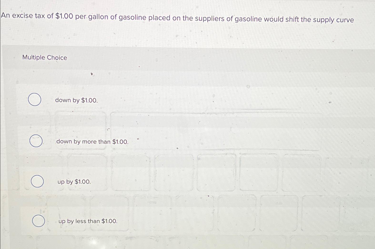 Solved An excise tax of $1.00 ﻿per gallon of gasoline placed | Chegg.com