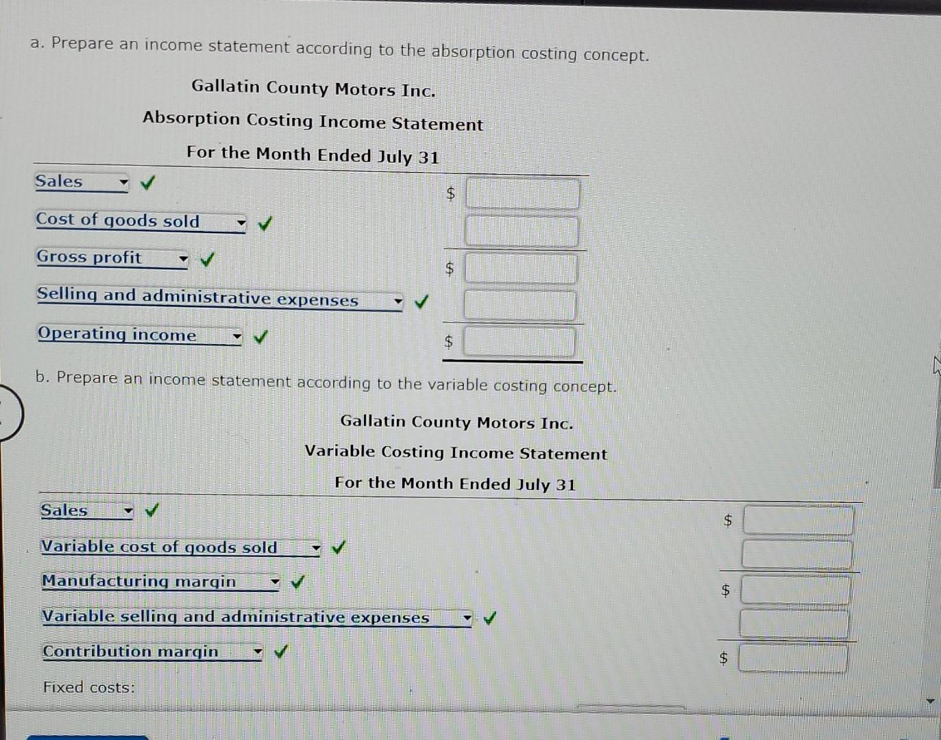 Solved Income statements under absorption costing and | Chegg.com