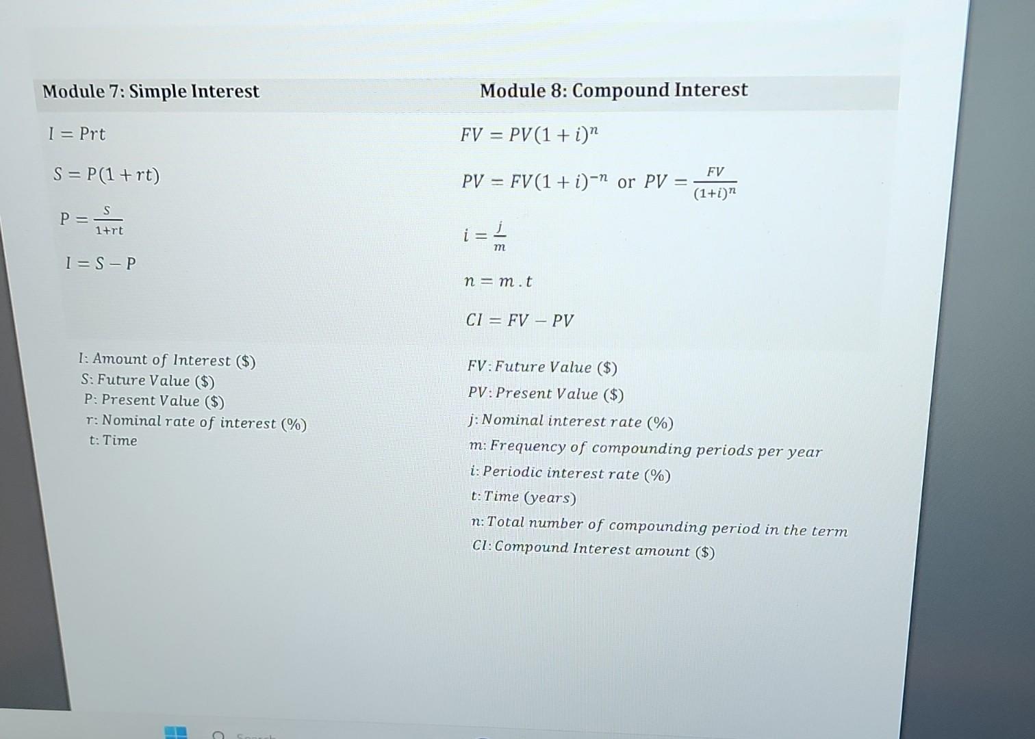 Solved Module 7: Simple Interest I=PrtS=P(1+rt)P=1+rtSI=S−P | Chegg.com