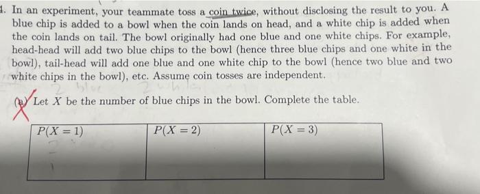 Solved In an experiment, your teammate toss a coin twice, | Chegg.com
