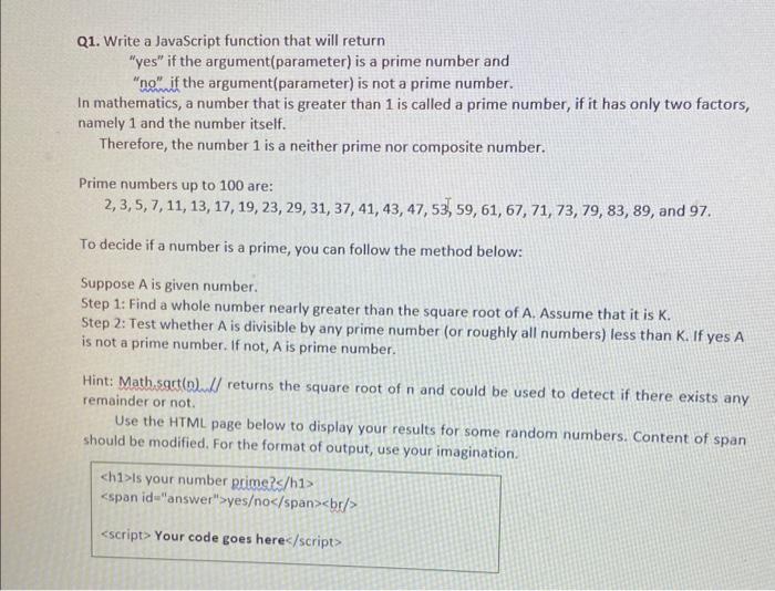 Solved Q1. Write a JavaScript function that will return | Chegg.com