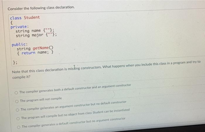 Solved Consider the following class declaration class | Chegg.com