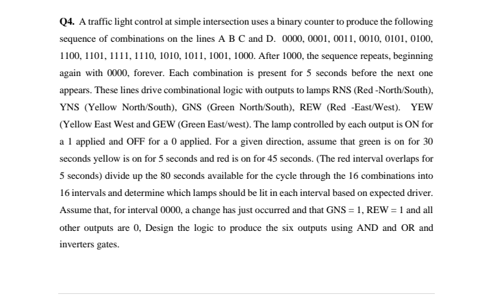 Solved Q4. A traffic light control at simple intersection | Chegg.com