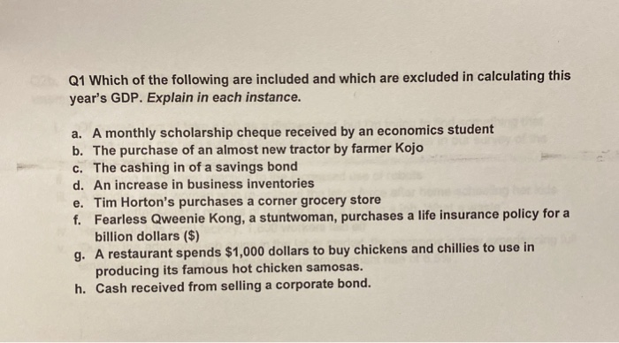 Solved Q1 Which of the following are included and which are | Chegg.com