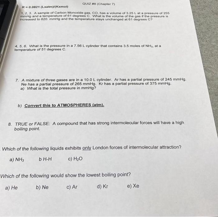 Solved 1. 2. 3. A sample of Carbon Monoxide gas, CO, has a | Chegg.com