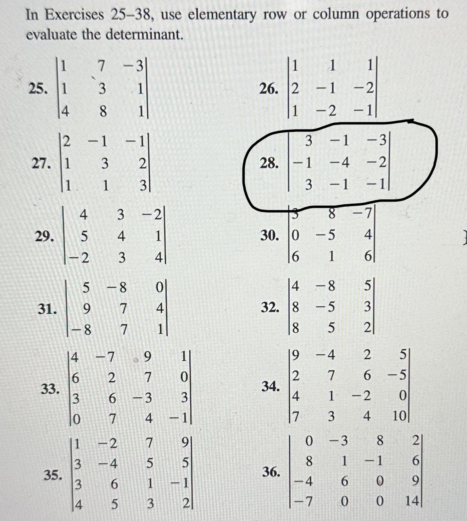 Solved In Exercises 25-38, ﻿use elementary row or column | Chegg.com