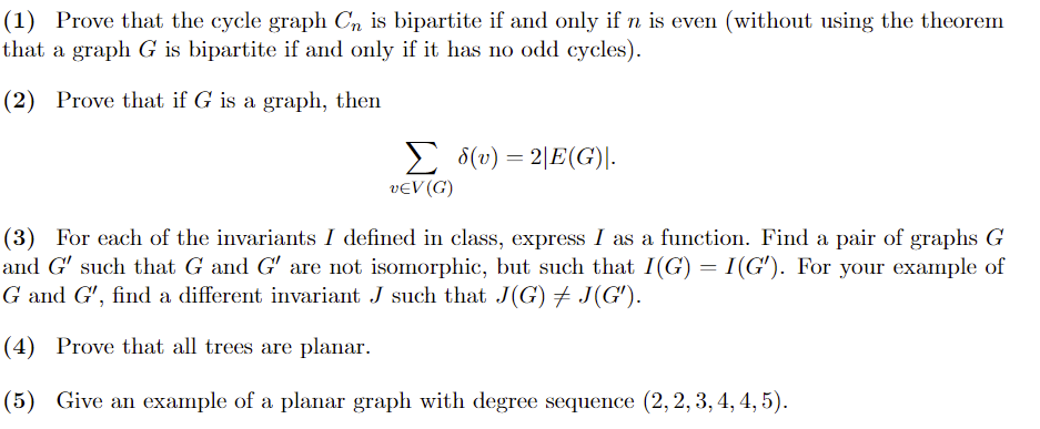 (1) ﻿Prove that the cycle graph Cn ﻿is bipartite if | Chegg.com