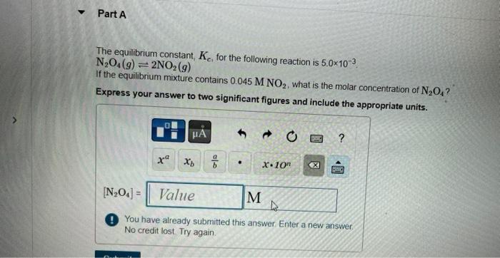 Solved The equilibrium constant, Kc, for the following | Chegg.com